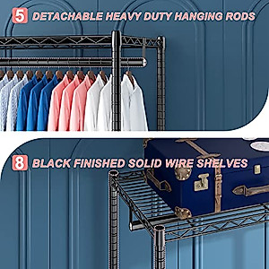 Raybee Clothes Rack, Heavy Duty Clothing Racks for Hanging Clothes 830 LBS Metal Clothes Racks for Hanging Clothes Wire Garment Rack Free Standing Closet Portable & Sturdy 74.8”Wx17.7”Dx76.8”H Black