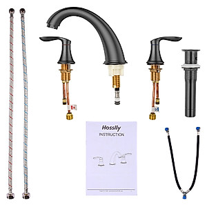 Bathroom Faucets for Sink 3 Hole, Faucet for Bathroom Sink, Bathroom Faucet with Pop up Drain and Cold Hot Water Lines (Matte Black, 2 Packs)