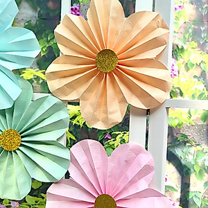 Mybbshower 12 inch Paper Flower for Wedding Fan Photo Backdrop Bridal Shower Birthday Party Decorations Pack of 6 (Pastel Party)