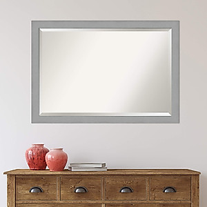 Amanti Art Silver Bathroom Mirror for Over Sink, 28x40 Brushed Nickel Rectangle Vanity Mirror, Large Modern Contemporary Frame, Hangs Horizonally and Vertically, Bathroom Wall Decor, Beveled Edge