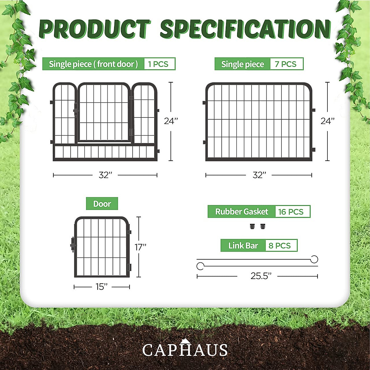 CAPHAUS Decorative Garden Fence, 24 Inch x 21 FT Heavy Duty Iron Fencing Landscape Patio Flower Bed Animal Barrier Border Edging Section, Panel Decor, Folding Wire Fence for Yard for Dog Outdoor