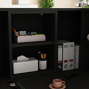 DiDuGo Reception Desk Front Desk Reception Counter, L Shaped Reception Room Table with Storage, Keyboard & Shelves and Drawer, for Salon Office Black (55.9”W x 32.3”D x 48.4”H)