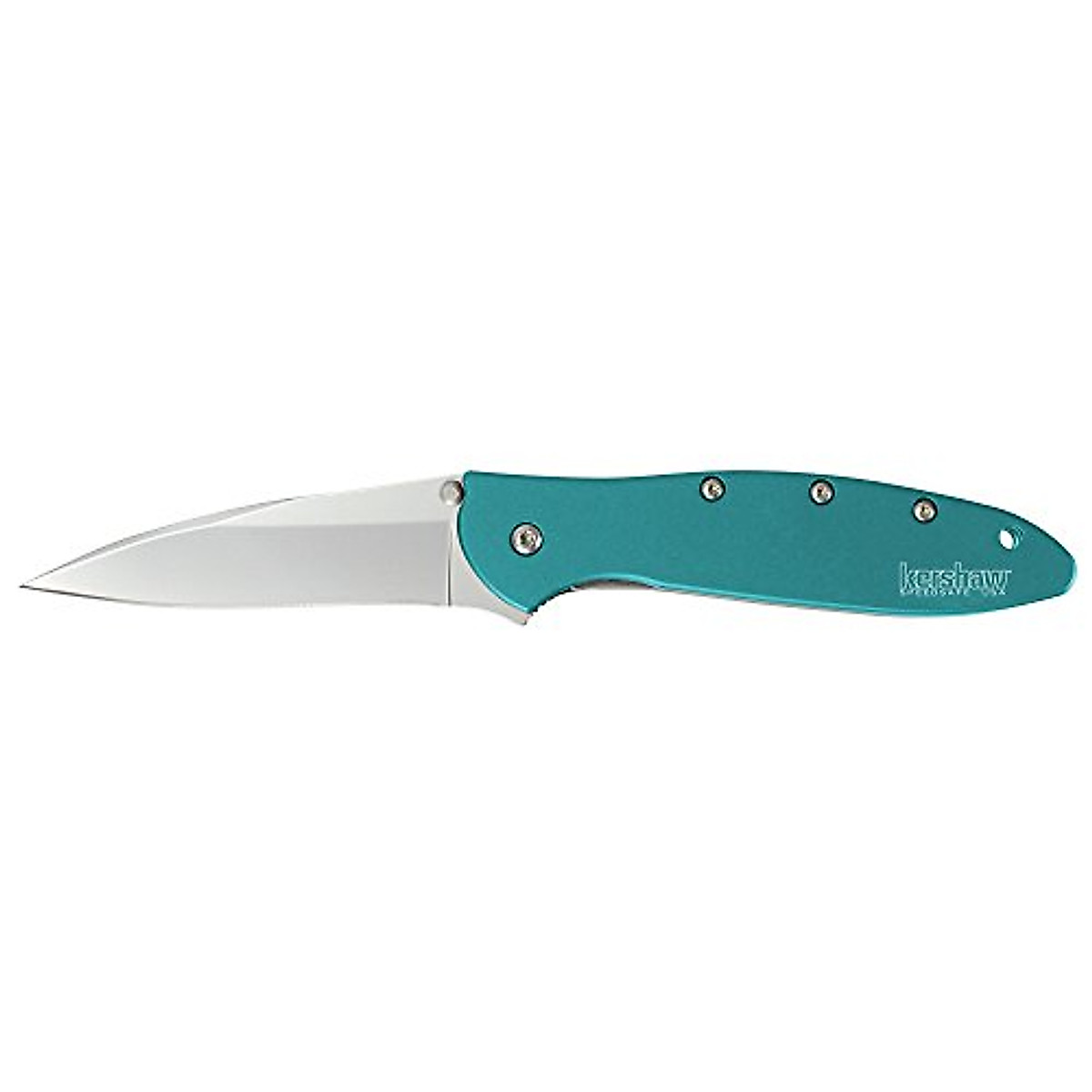 Kershaw Leek, Teal Pocket Knife (1660TEAL); 3” Bead-Blasted High-Performance Sandvik 14C28N Steel Blade, Teal Anodized Aluminum Handle, SpeedSafe Assisted Opening, Liner Lock, Tip-Lock Slider; 2.4 OZ