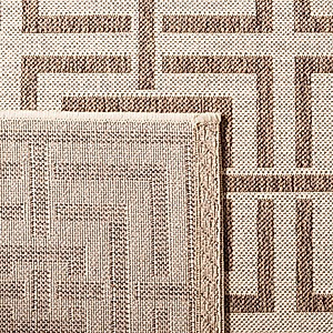 SAFAVIEH Linden Collection 9' x 12' Cream/Beige LND128C Geometric Indoor/ Outdoor Non-Shedding Easy scrubbing Patio Backyard Porch Deck Mudroom Area-Rug