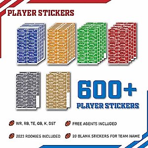 Bambluby Fantasy Football Draft Board 2023-2024 Kit - Extra Large Set with 596 Player Labels - Premium Color Edition[14 Teams 20 Rounds]