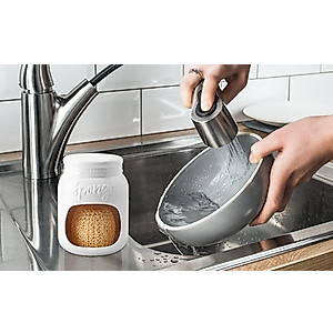 Sweese 816.101 Porcelain Mason jar Sponge Holder for Kitchen Sink, Modern Farmhouse Kitchen Accessories, Sink Caddy Gift for Family, Friends, and Collectors, White