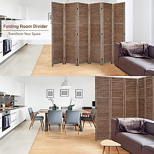 Esright 6 Panel Wood Room Divider, 5.6 Ft Tall Folding Privacy Screen Room Divider, Freestanding Partition Wall Dividers for Office,Bedroom, Brown