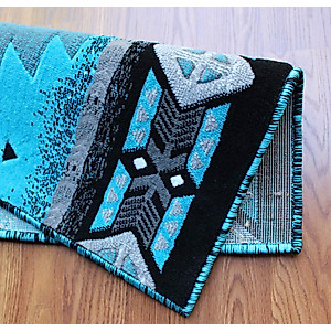Masada Rugs, Southwest Native American Design Turquoise Area Rug (24 Inch X 40 Inch Mat)