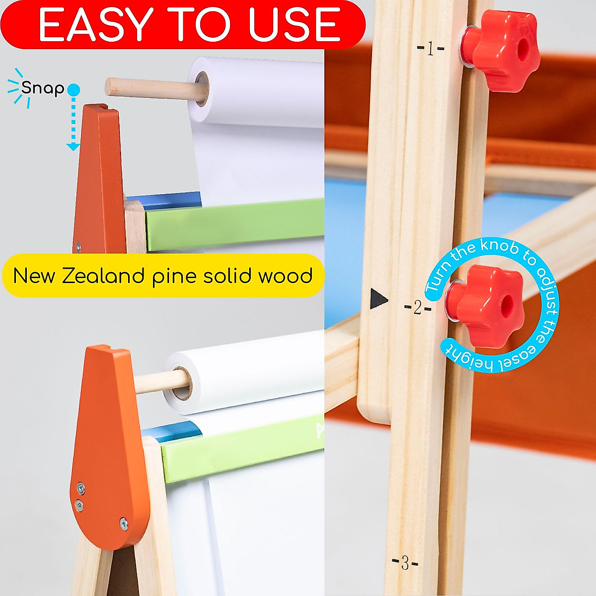 MEEDEN Easel for Kids, Double-Sided All-in-one Wooden Art Easel, Kids Art Easel Set with Paper Rolls, Magnetic Easel with Whiteboard & Chalkboard, Finger Paints, Accessories Easel for Toddlers