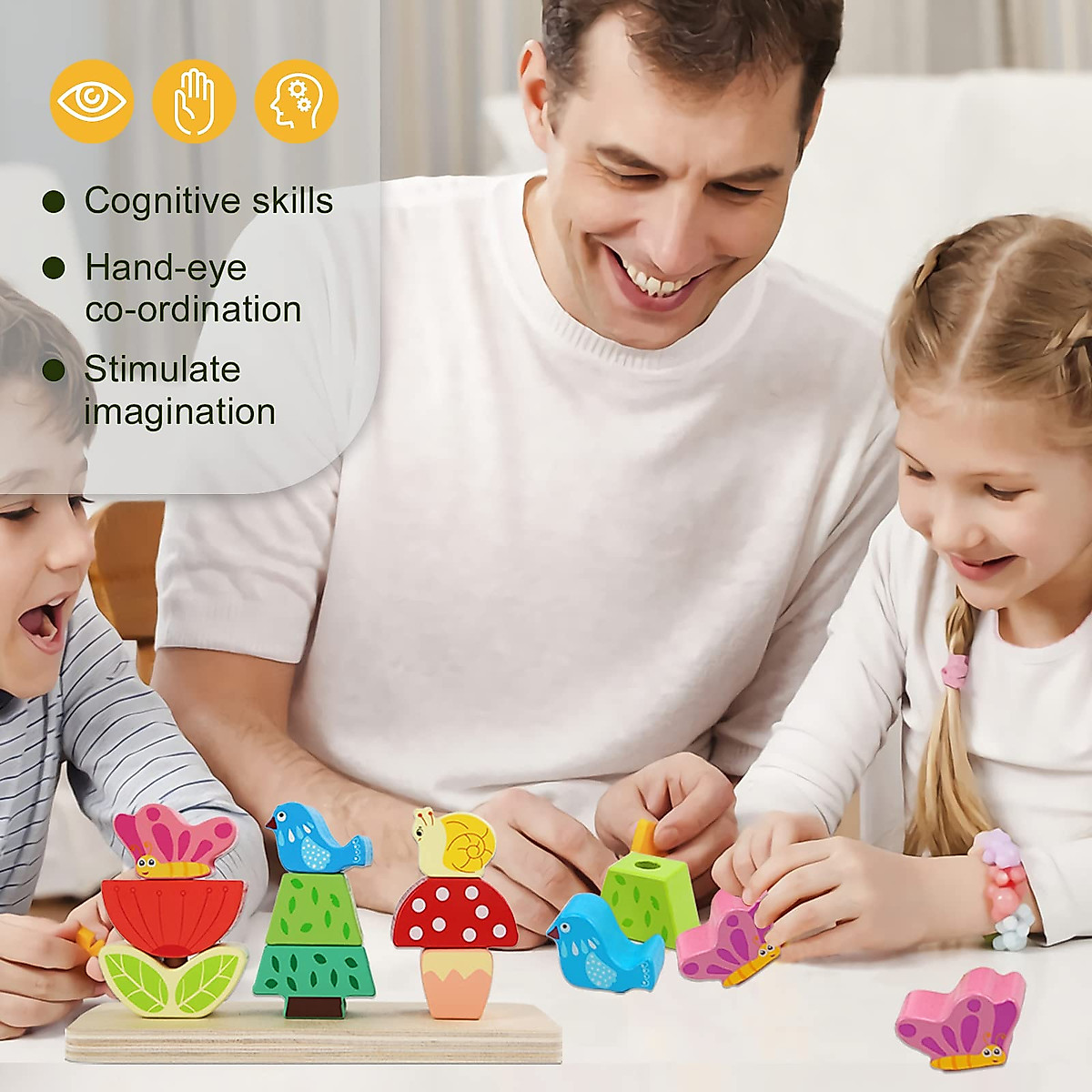 Xylolin Wooden Garden Stacker, Toddler Stacking Toys Garden Blocks, Sorting and Stacking Blocks for Toddlers 1-3, Preschool Early Learning and Educational Toys for Kids