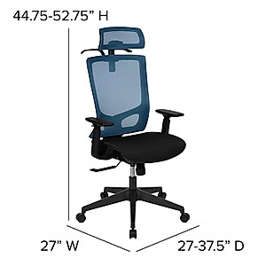 Flash Furniture Layla Ergonomic Mesh Office Chair with Synchro-Tilt, Pivot Adjustable Headrest, Lumbar Support, Coat Hanger and Adjustable Arms in Blue/Black