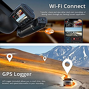 REXING S3 3-Channel Dash Cam Front, Cabin, Sides 1080P+1080p+1080p, 3” LCD, GPS, Infrared Night Vision, Parking Monitor, WiFi,APP, 170°Angle, Loop Recording, Side Coverage, Support up to 256GB