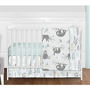 Sweet Jojo Designs Blue Jungle Sloth Leaf Boy or Girl Fitted Crib Sheet Baby or Toddler Bed Nursery Photo Op - Turquoise, Grey and Green Tropical Botanical Rainforest