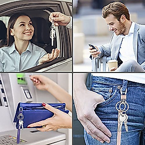 Arae PU Leather Wrsitlet Keychain Bracelet with 2 Key Rings and 1 Metal Clasp for Keys Card Holder women girls - Rose Gold