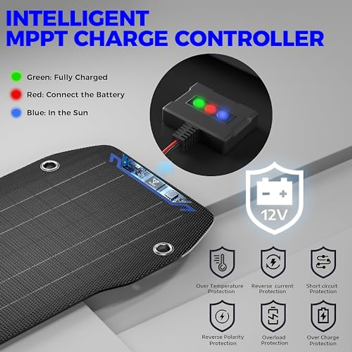 Voltset 30W 12V Flexible Solar Panel Car Battery Charger, Portable Waterproof Power Trickle Battery Charger & Maintainer Pro for Car Boat Automotive RV with Cigarette Lighter Plug & Alligator Clip