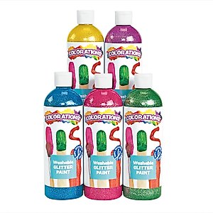 Colorations Washable Glitter Paint for Kids, Each 16 fl oz, 5 Colors, Non-Toxic Glitter Paint, Kids Paint,Kids Glitter Paint, Glitter Paint for Children