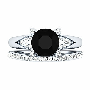 DESTINY JEWEL Solid 925 Silver 14K White Gold Over 2.35Ct Round Cut Black Diamond Bridal Engagement Wedding Ring Set. _10