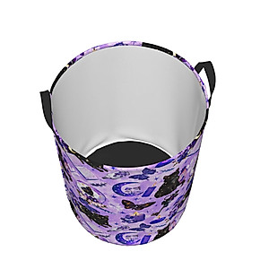 Large Round Storage Basket Hamper Compatible With Witchy Witch Goth Black Cat Mushroom, Waterproof Toys and Clothes Organizer Laundry Hamper for Bathroom Nursery Clothes Toys