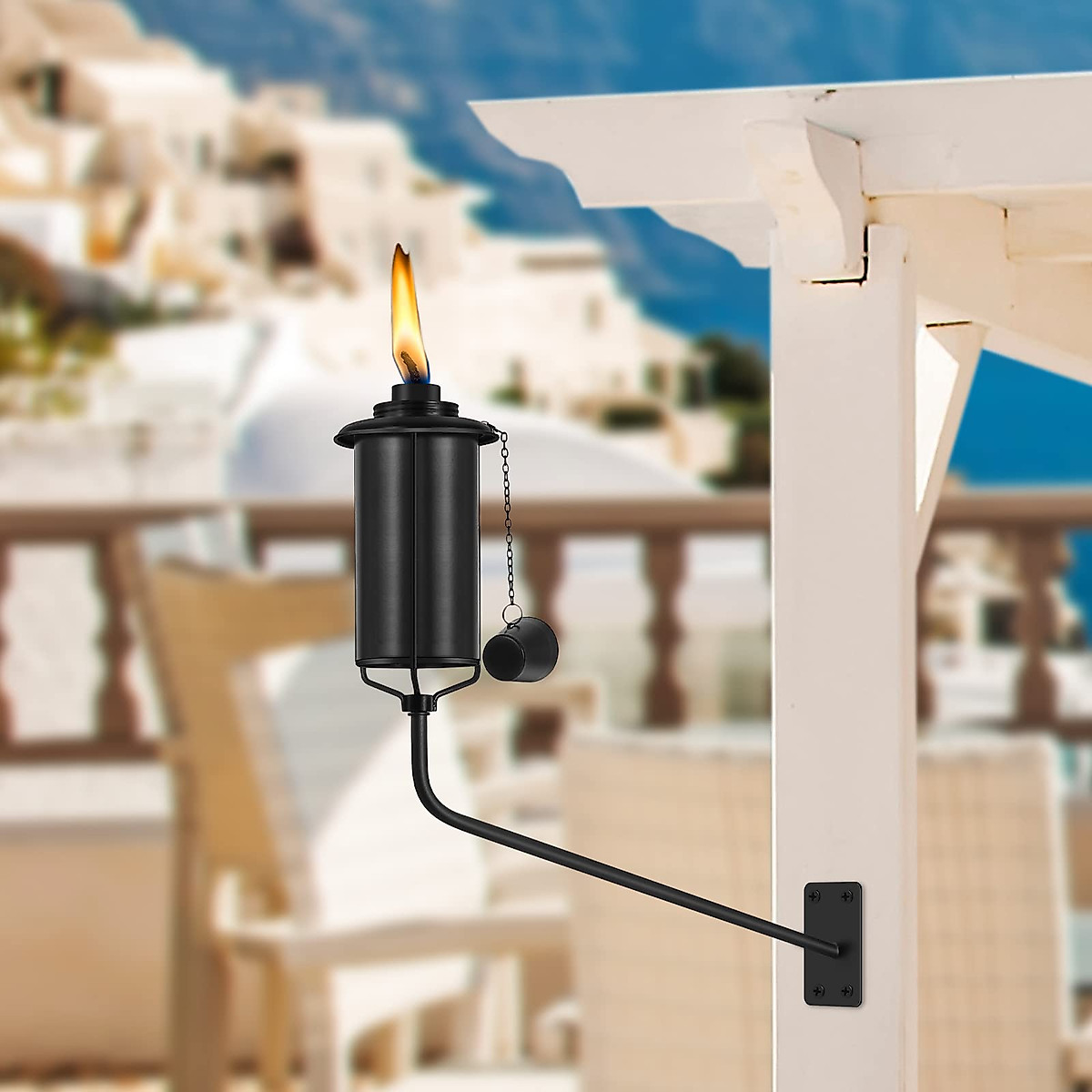 FAN-Torches Wall Mounted Citronella Torches Set of 6, 16 oz Garden Torches for Outside, Refillable Flame Light Torch, Outdoor Metal Torch for Yard, Patio, Deck, Garden, Party, Landscape