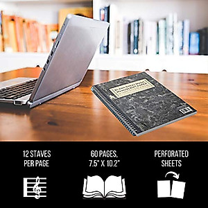 iVideoSongs Manuscript Paper Notebook Black • 12 Staff per Page Blank Sheet Music Notebook • 120 Page Hardcover Music Staff Paper Notebook Music Journal • Music Staff Notebook 150+ Free Music Lessons
