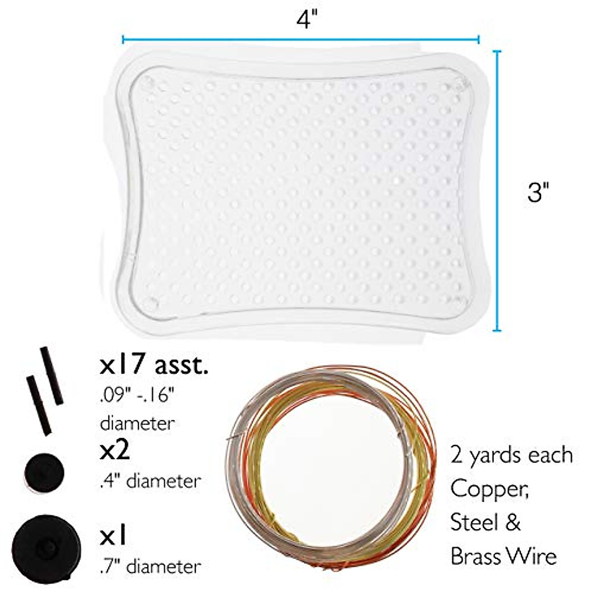 The Beadsmith, Wig Jig, Wig-A-Ma-Jig Beginner kit, Includes 3 x 4 inch Clear Plastic jig, Includes Plastic pegs and 2 Yards of Copper, Silver and Gold Craft Wire