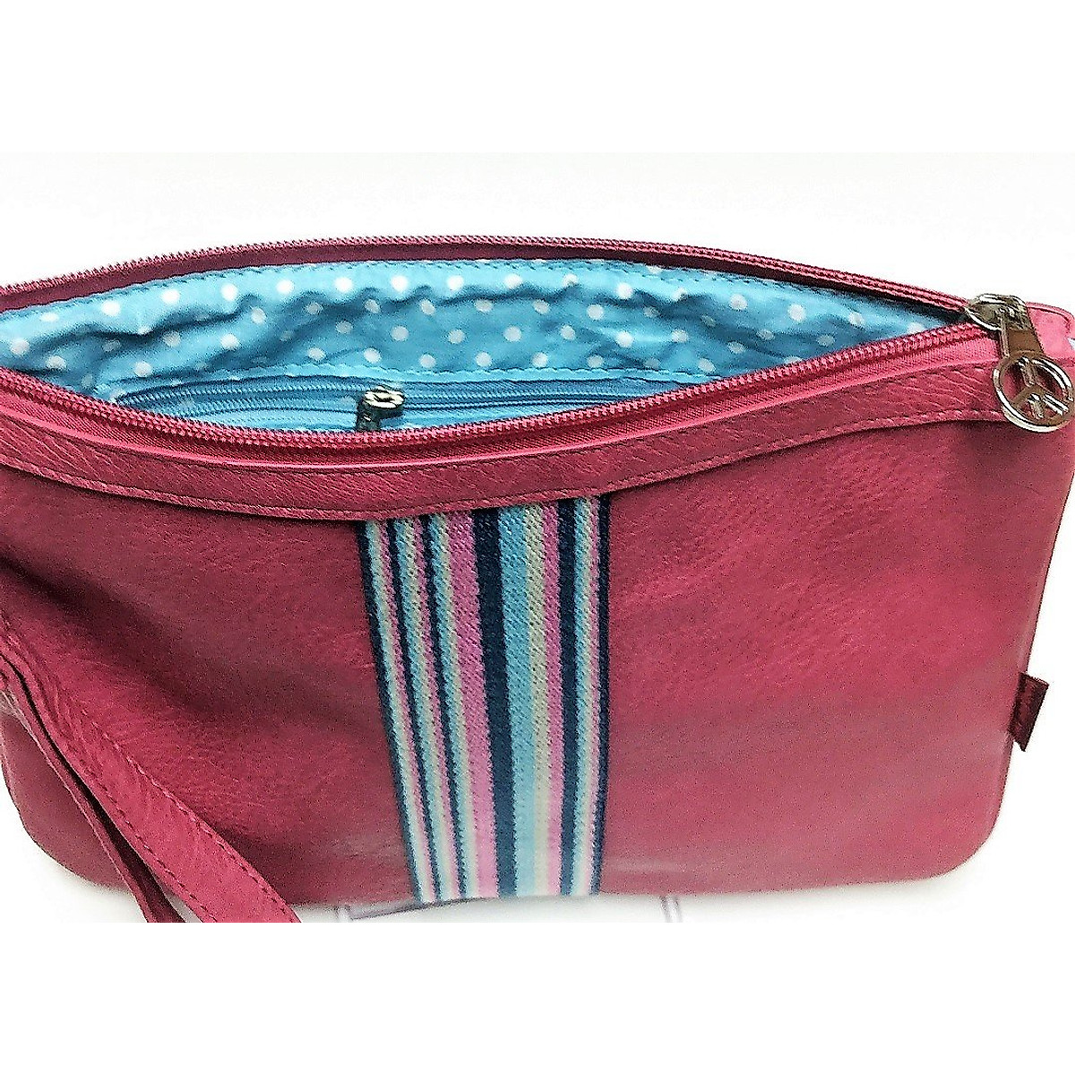 Bungalow360 Original Vegan Leather Striped Pouch Wristlet (Rose)