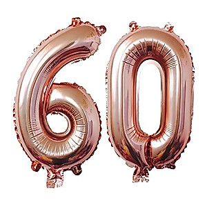 Rose Gold Number 60 Balloons 32" Foil Number Balloon 60th Birthday Balloons Digit 60 Helium Big Balloons for Birthday Party Decorations Wedding Bachelorette Bridal Shower, Rose Gold Number 60(2Pcs)