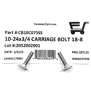 10-24x3/4 Carriage Bolts Stainless Steel 18-8 (25 Pieces)