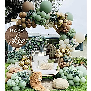 Safari Woodland Sage Olive Green Brown Nude Cream Neutral Balloons Balloon Garland Kit, Jungle Safari Wild One Boho Teddy Bear Birthday Baby Shower Theme Party Decorations Supplies for Boy