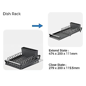 Joemdehazam Dish Drying Rack,Expandable Dish Rack,Compact Dish Rack Durable, Stainless Steel Dish Drying Rack with Removable Cutlery Holder, Small Sink Drainer for Sink or Kitchen Countertop (Grey)