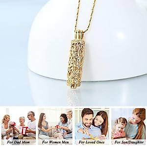 Imrsanl Cremation Jewelry Urn Necklace for Ashes Pendant with Hollow Glass Vial Cylinder Cremation Keepsake Memorial Lockets Ashes Holder for Women Men Pet (Tree of Life-Gold)