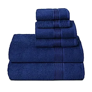 Belizzi Home Ultra Soft 6 Pack Cotton Towel Set, Contains 2 Bath Towels 28x55 inch, 2 Hand Towels 16x24 inch & 2 Wash Coths 12x12 inch, Ideal Everyday use, Compact & Lightweight - Navy Blue