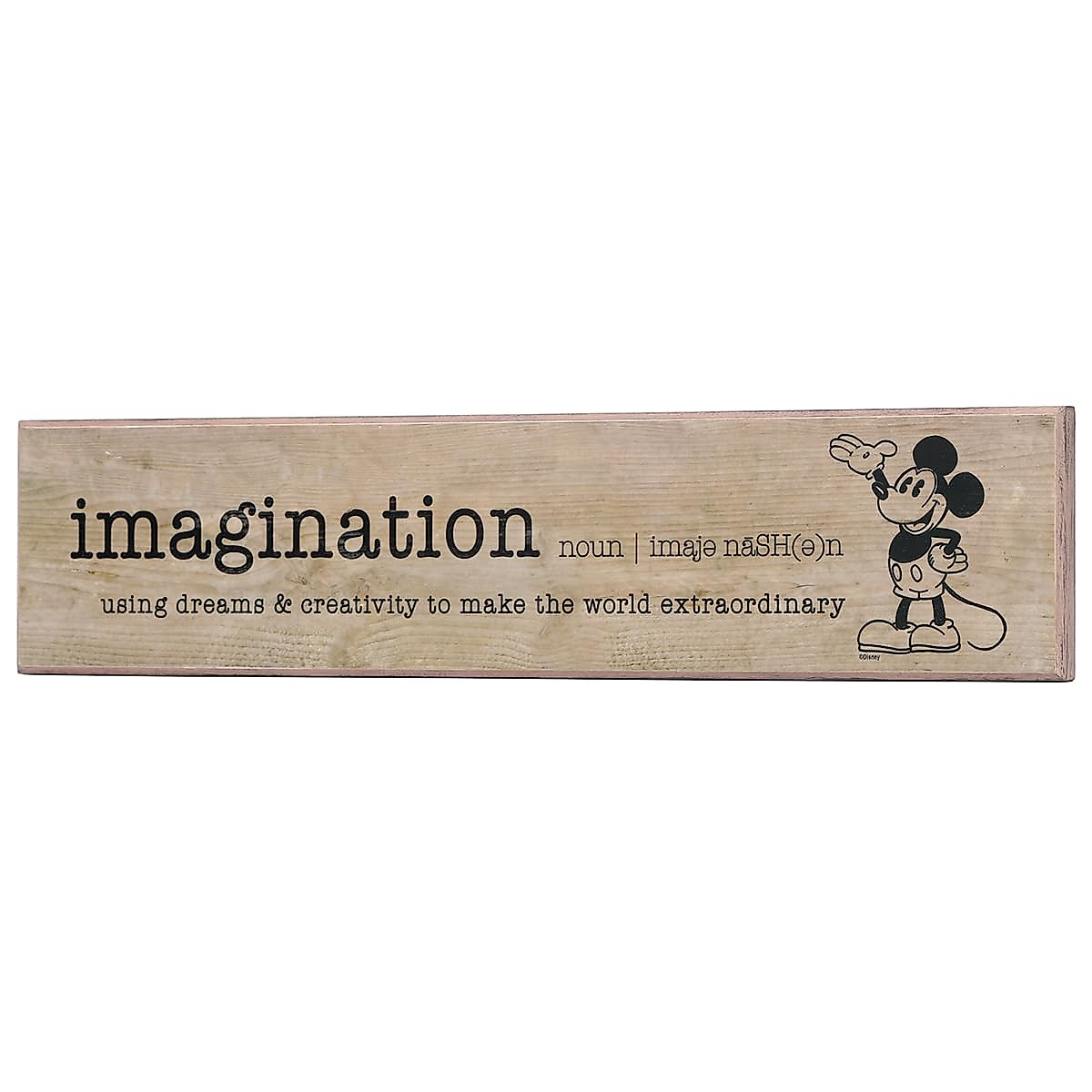 Open Road Brands Disney Mickey Mouse Imagination Definition Wood Plank Wall Decor - Inspirational Mickey Mouse Wall Art for Home Decorating