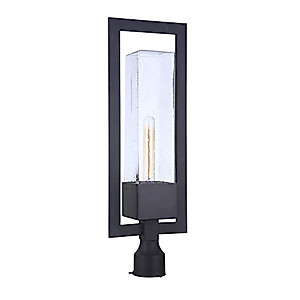 Craftmade ZA4025-MN Perimeter Metal Framed Clear Seeded Glass Globe Rectangular Outdoor Post Mount, 1-Light 60 Watt, 25"H x 8"W, Midnight