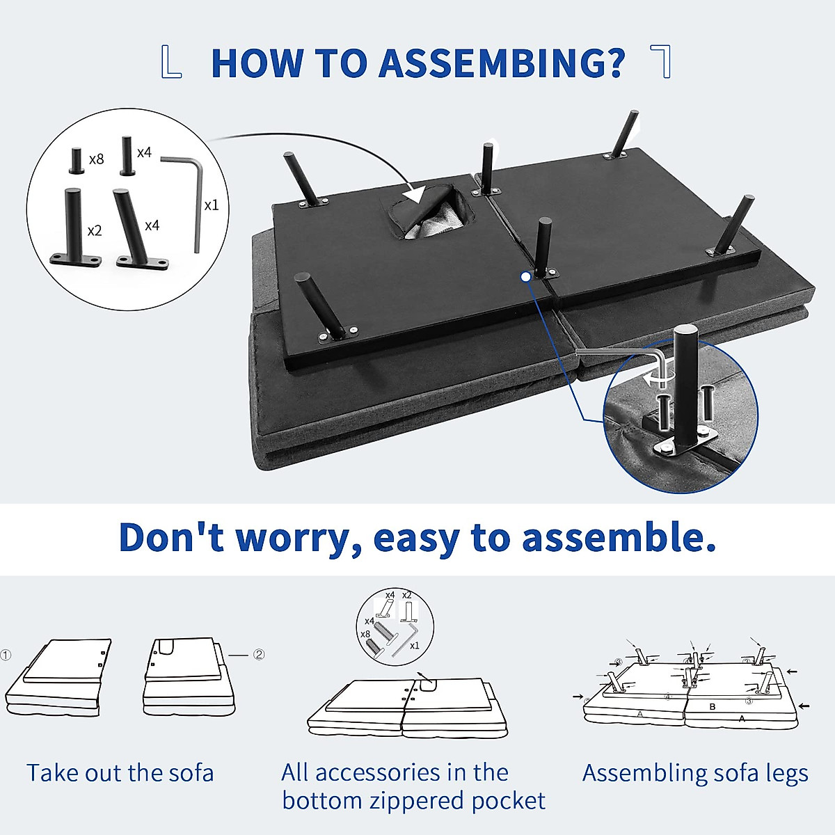 Opoiar Futon Sofa Bed, Faux Leather Memory Foam Couch Futon Sets, Convertible Sofa Daybed with Mattress Included, Modern Convertible Love seat Sofa Bed for Small/Compact Living Space, Black, 71 x 33 x 31.5 inches
