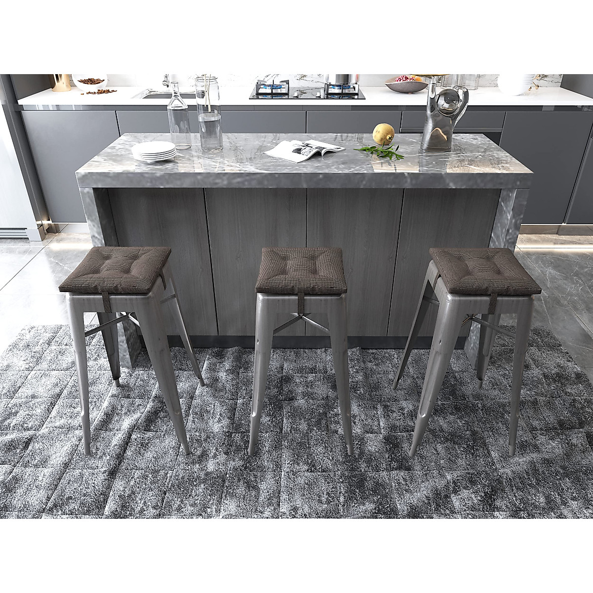 COZPLEN Bar Stool Cushions, Outdoor Patio Home Kitchen Square seat Cushions with Ties 12 Inches, Set of 2, Light Grey