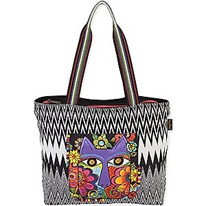 Laurel Burch LB5460 Shoulder Tote, 17 by 13-Inch, Blossoming Feline , Black