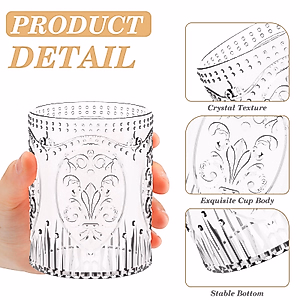 Qinyoung Plastic Vintage Drinking Glasses 8.5oz Stemless Wine Glasses Retro Embossed Wine Glasses Shatterproof Reusable Wine Cups for Baby Shower Wedding Reception Grand Event Party(Clear,12)