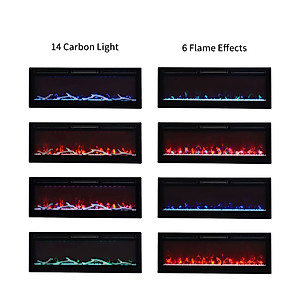 EDYO LIVING 60 inches Electric Fireplace Recessed and Wall Mounted Electric Fireplace Heater and Linear with Timer, Remote Control, Adjustable Flame Color