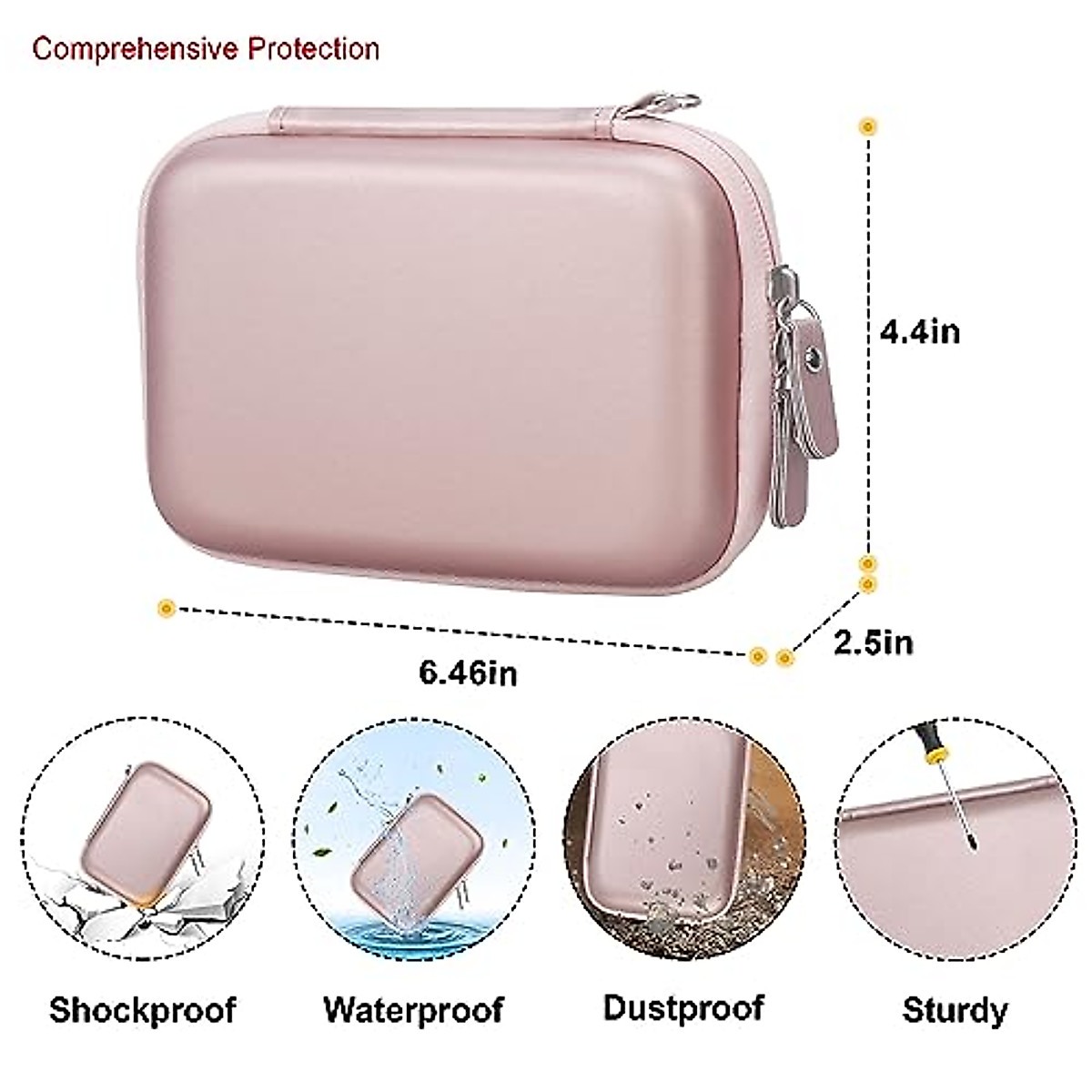 Elonbo Hard Carry Case for Fujifilm Instax Mini Link 2 / Fujifilm Instax Mini Link Smartphone Printer, Instant Photo Printer Travel Protective Case, Extra Mesh Pocket Fits Film Charger, Rose Gold