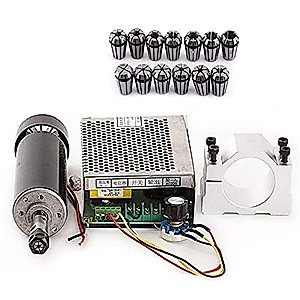 CNC 500W Spindle Motor 0.5kw Air Cooled Milling Spindle Motor 110V MACH3 Speed Power Converter with 52mm Clamp and 13pcs ER11 Collet for DIY Engraving Engraver Machine by TopDirect