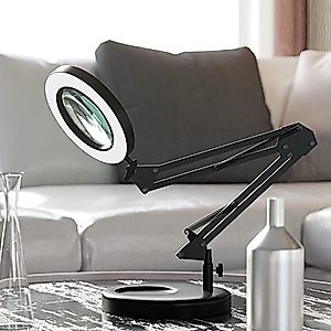 【Upgraded】 5X LED Magnifying Lamp, HITTI 1,800 Lumens Stepless Dimmable, 3 Color Modes, 8-Diopter 4.2″ Real Glass Lens Magnifier Desk lamp, Magnifying Light and Stand for Crafts, Reading, Close Work