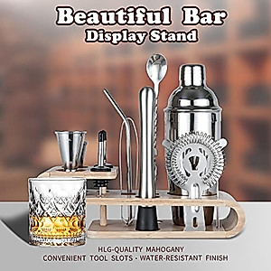 TONGTAIWQTJQ Bartender Kit Cocktail Shaker with Stylish Bamboo Stand,18-Piece Bar Tool Set with Recipes Booklet,Home Drink Mixer Set
