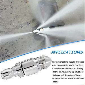 2 Pack 5000 PSI Sewer Jet Nozzle with Pressure Washer Coupler, Stainless Steel 1/4 Inch Pressure Washer Drain Jetter Hose Nozzle and Brass Fittings Quick Connector, 1/4'' Quick Connect to Female NPT