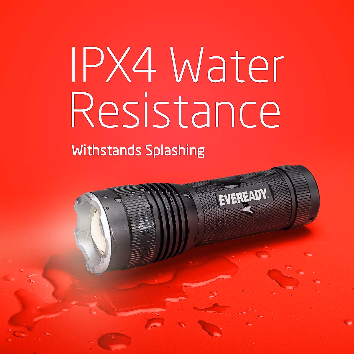 EVEREADY LED Tactical Flashlight, IPX4 Water Resistant EDC Flashlight, Super Bright High Lumens, Zoomable, 3 Light Modes, Heavy Duty Metal Body, Lanyard Included, Black