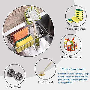Adhesive Sponge Holder Brush Holder Sink Caddy Organizer Storage for Kitchen Sink, Stainless Steel Rustproof Waterproof No Drilling