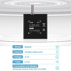 NYI Upgraded 4550mAh HAC-003 Battery Replacement Compatible with Nintendo Switch Console Handhold HAC-001,High Capacity Internal Battery with Installation Tools Kit