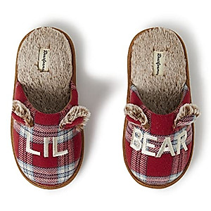 Dearfoams Easter Basket Stuffers Gifts for Kids Toddler Baby Slipper, Lil Bear Red/Blue Plaid, US 7-8 Unisex