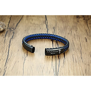 MEALGUET Be still and know that I am God. Psalm 46:10 Bible Verse Religious Bracelets Christian Cross Scripture Engraved 2-tone Black Blue Braided Leather Bracelet for Men