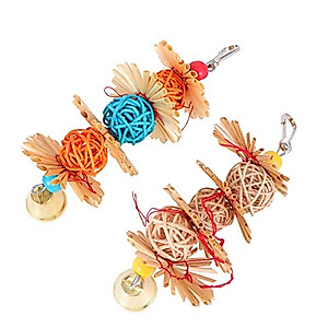 Scicalife 2pcs Parrot Biting Toy Hanging Rattan Ball Bell Parrot Cage Pendant Birds Playing ToyPet Gift
